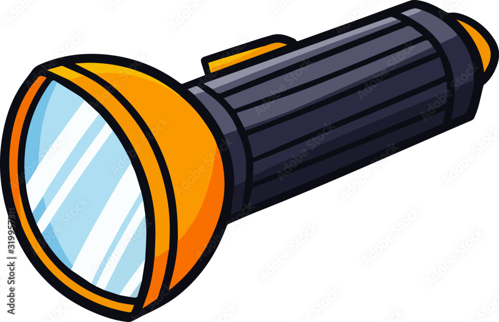 Image vectorielle Stock Cute and funny yellow grey flashlight for your camping equipment Adobe Stock