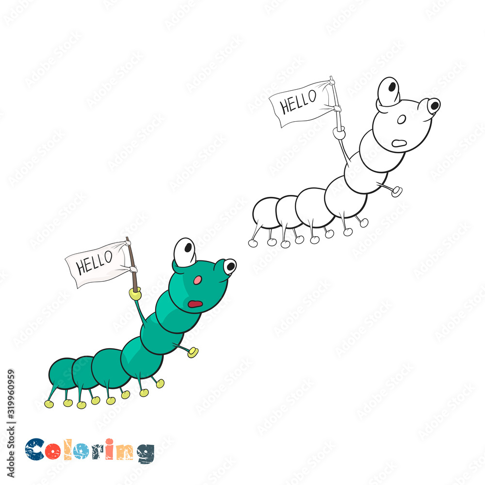 Cartoon caterpillar. Vector illustration in the form of coloring and ...