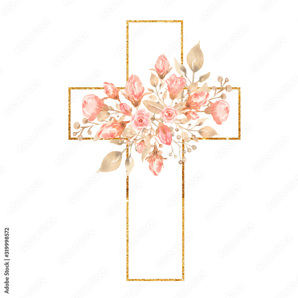 Watercolor Easter Cross Clipart, Spring Coral Floral Arrangements ...