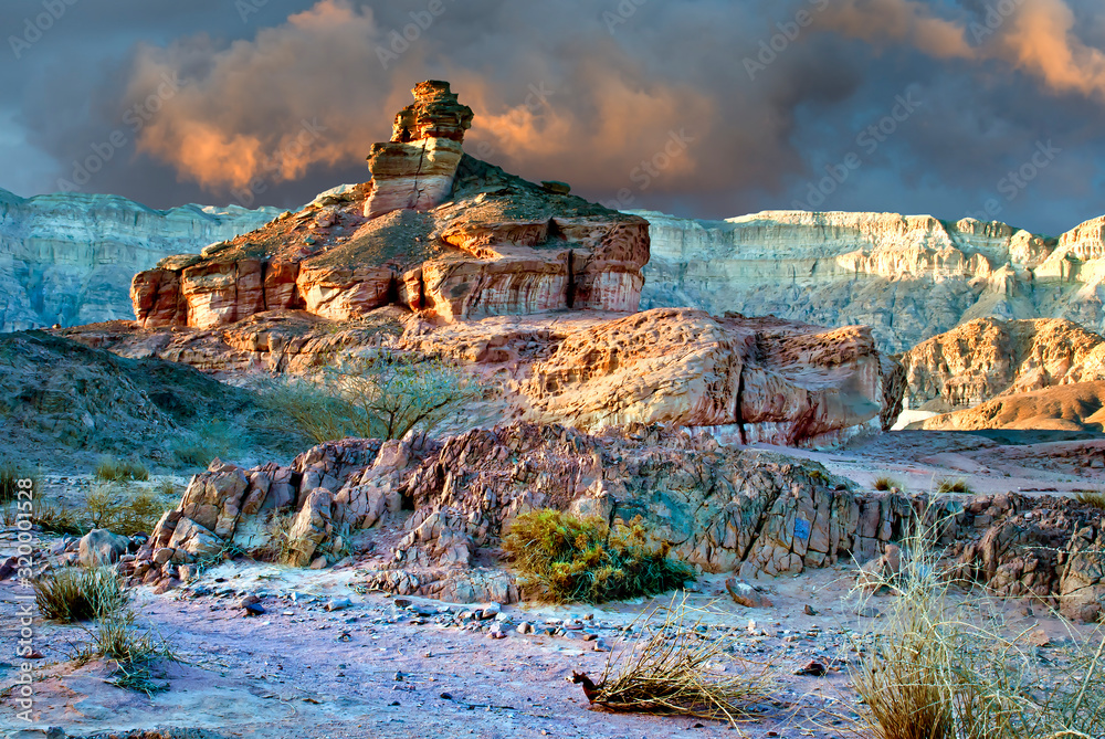 Geological formation in Timna park, Israel. It is located 25 km north ...