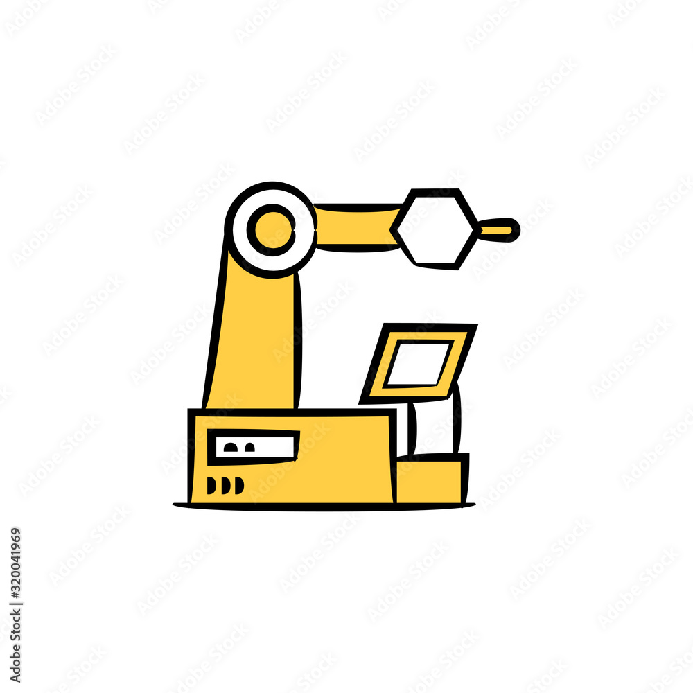 robotic arm in manufacturing process yellow hand drawn theme Stock ...