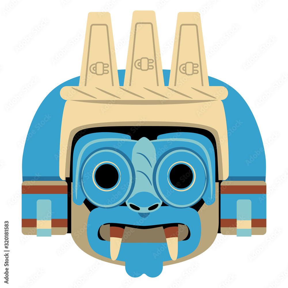 Isolated vector illustration. Aztec mask of god of rain Tlaloc. Pre ...