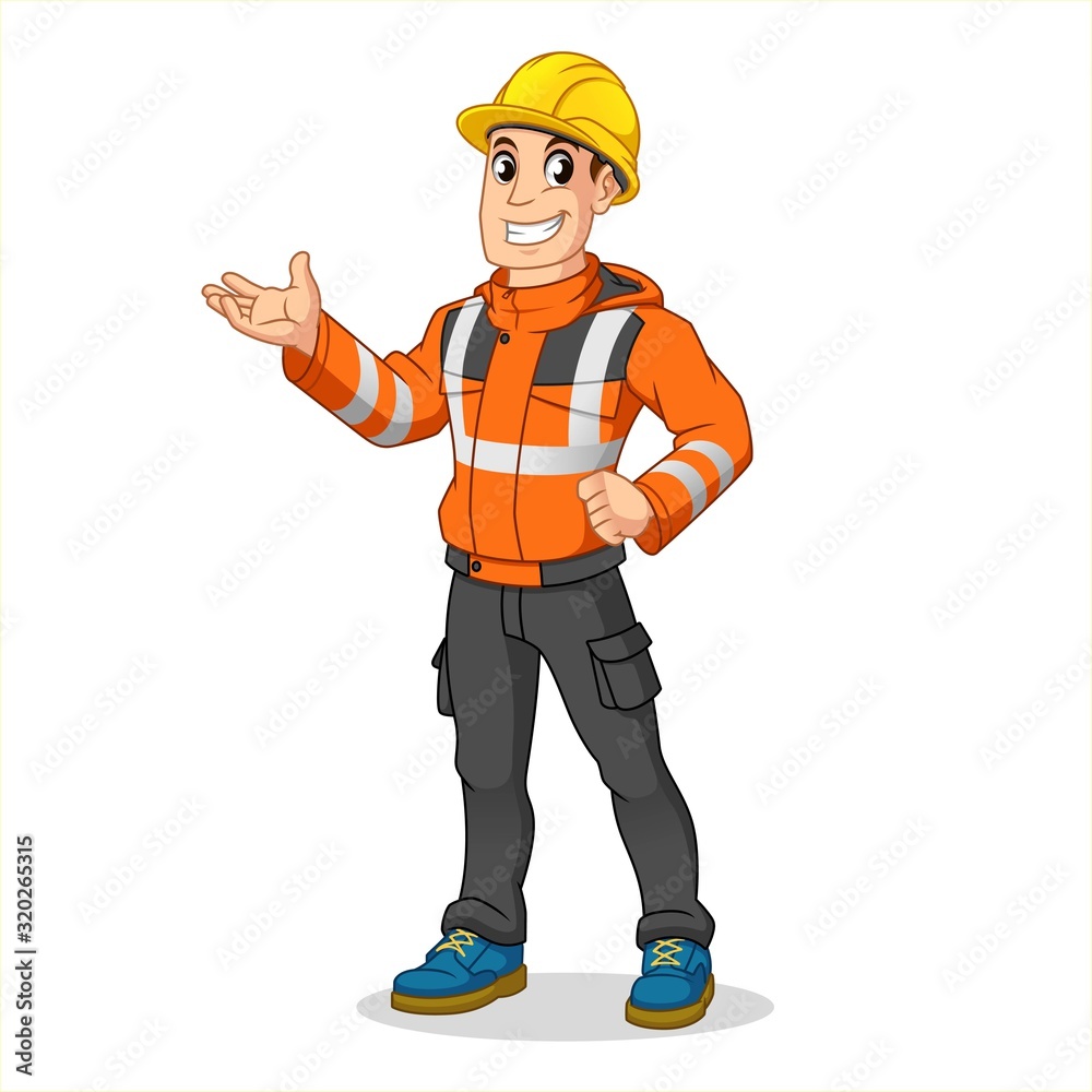 Male Industrial Worker with Safety Jacket and Hard Hat Present ...