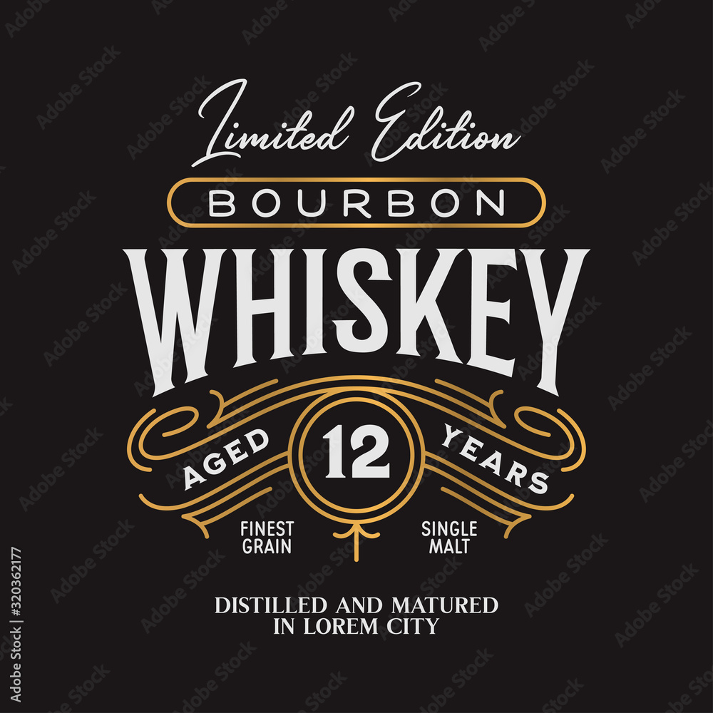 Whiskey Bourbon label logo emblem. Vintage vector illustration. Stock ...