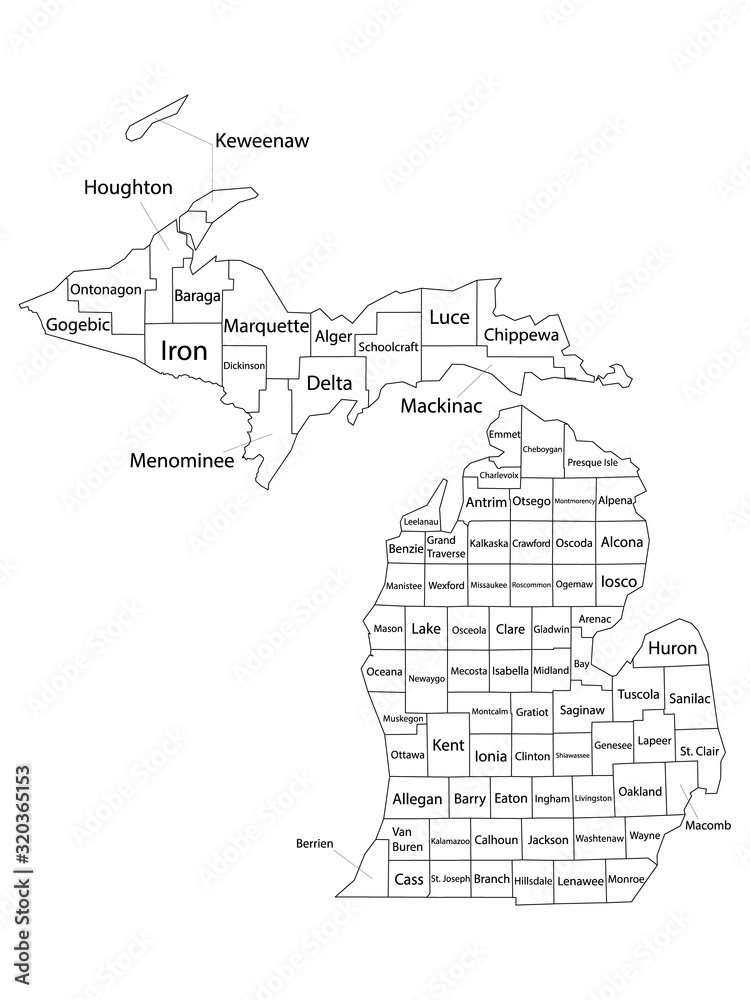 Vector de Stock White Outline Counties Map With Counties Names of US ...