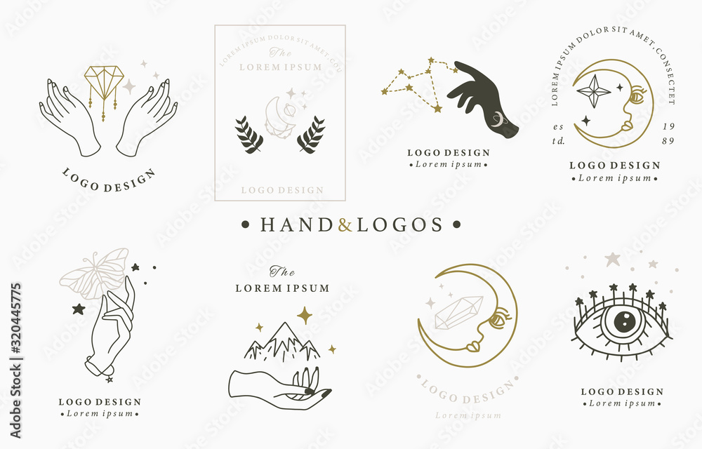 Beauty occult logo collection with hand,geometric,crystal,moon,eye,star ...