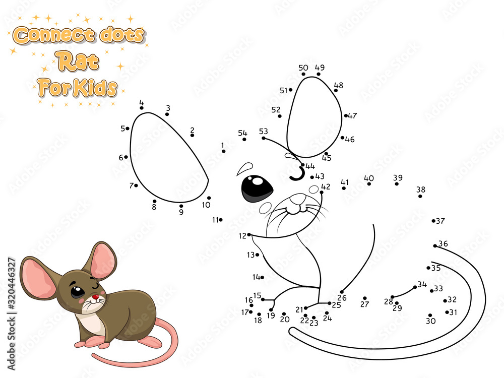 Connect The Dots and Draw Cute Cartoon Rat. Educational Game for Kids ...