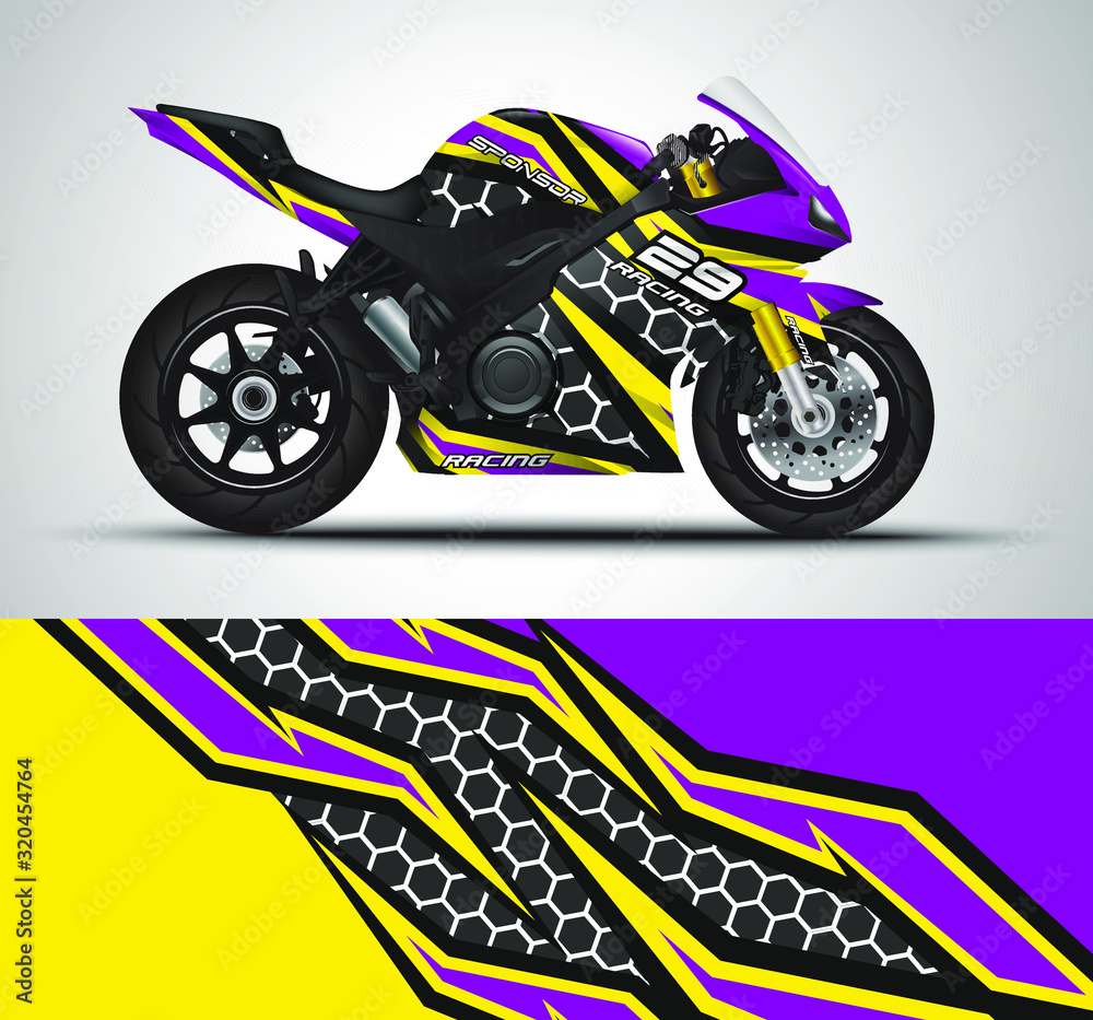 Racing motorcycle wrap decal and vinyl sticker design. Concept graphic ...