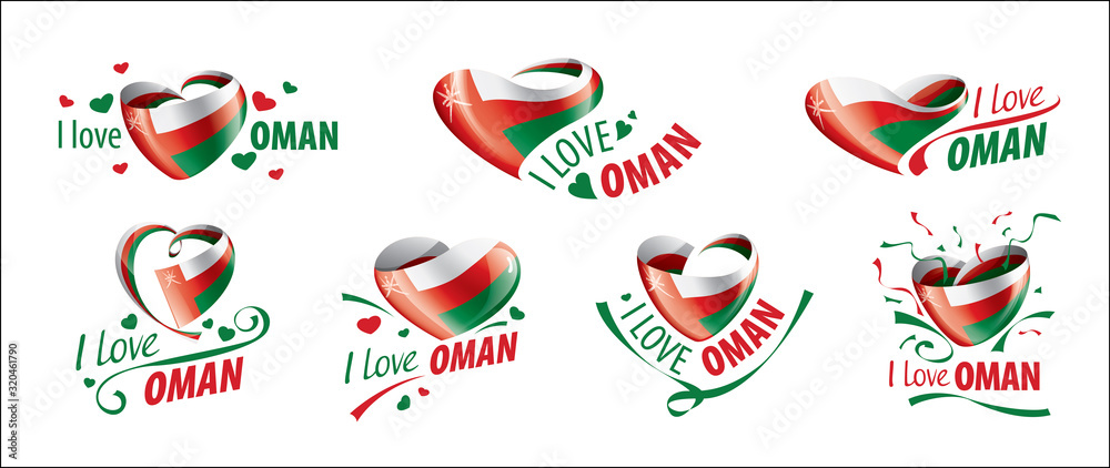National flag of the Oman in the shape of a heart and the inscription I ...