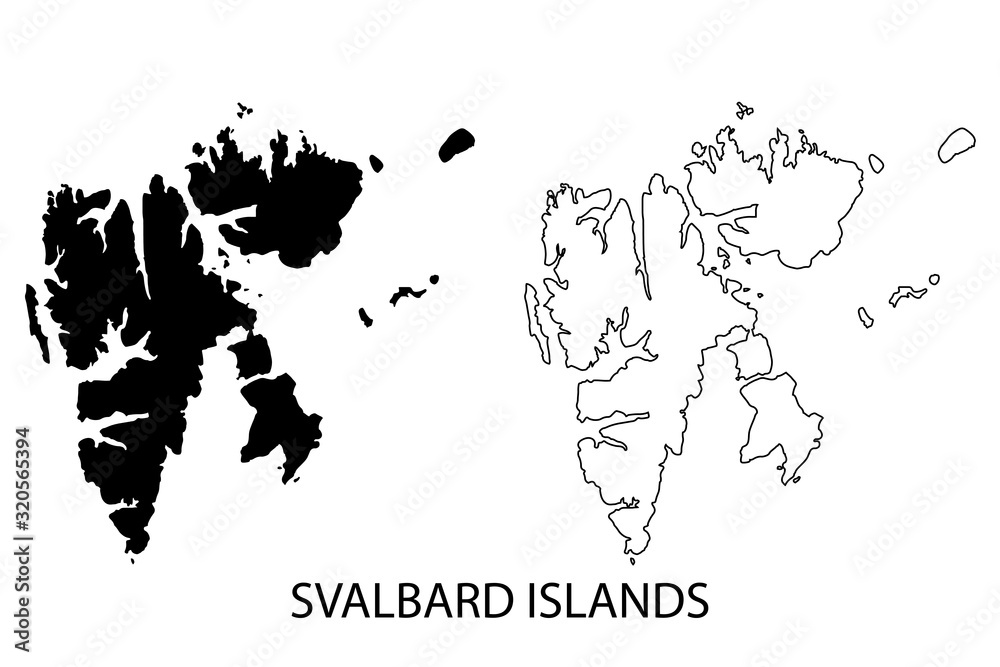Svalbard islands black and outline map vector, isolated on white ...