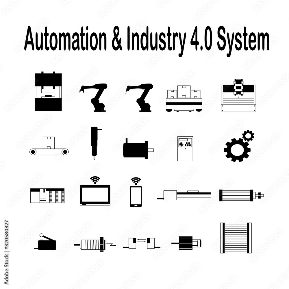 Automation and industry 4.0 system vector icon, Show machines, sensors ...