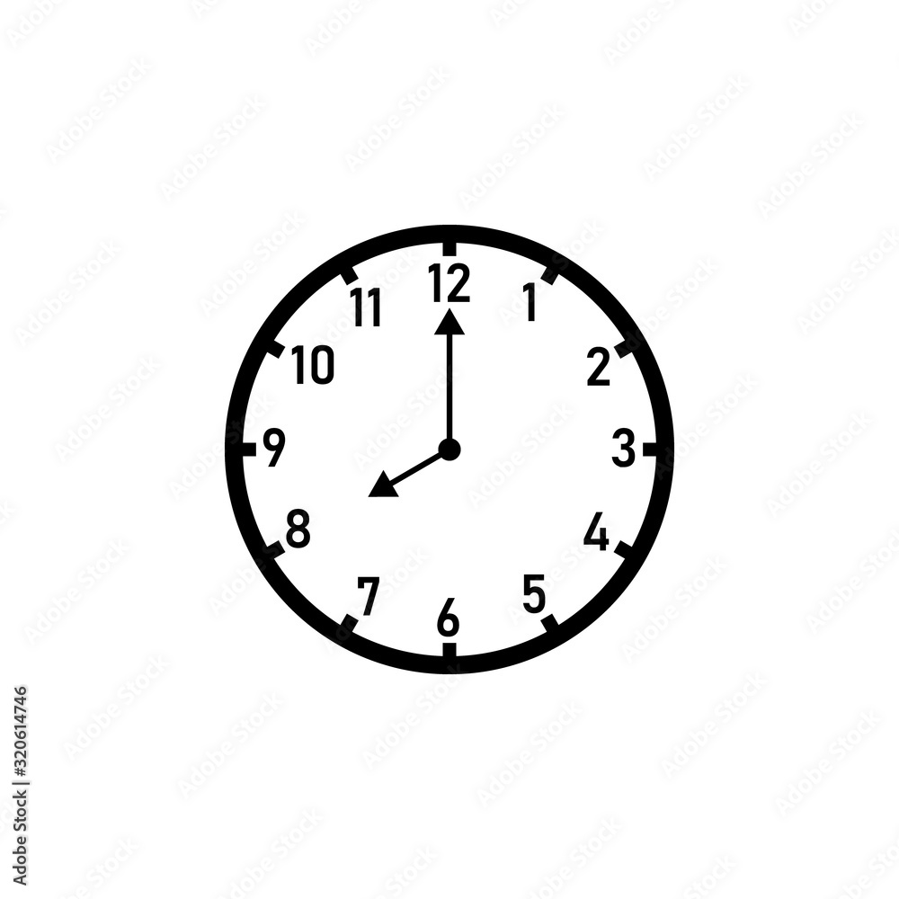 Wall clock displaying 8:00 o'clock. Clipart image isolated on white ...
