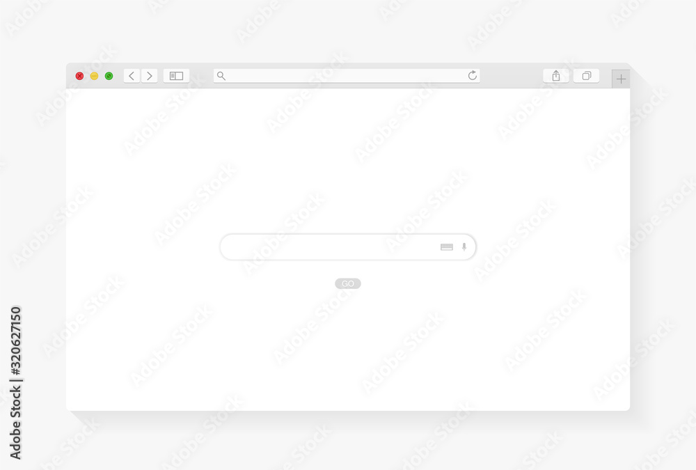 Modern browser window design isolated on white background. Web window screen mockup. Internet ...