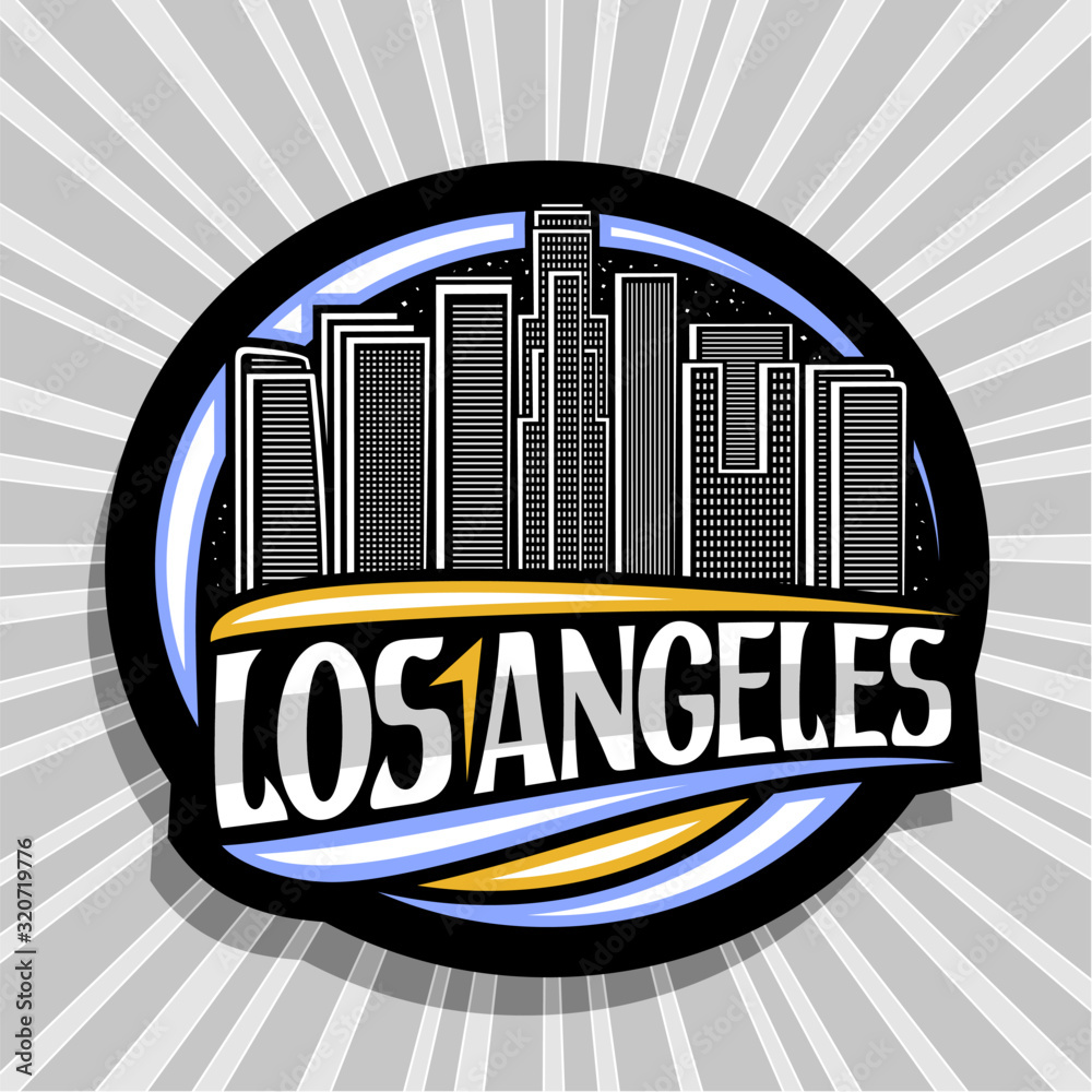 Vector logo for Los Angeles, dark decorative round stamp with draw ...