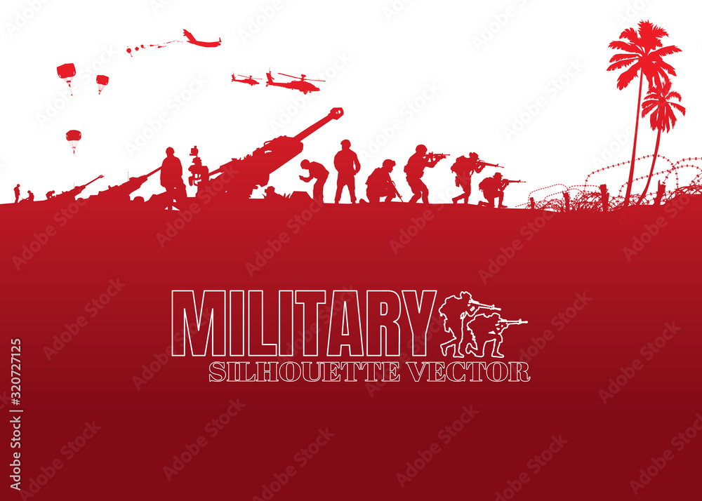 Military vector illustration, Army background, soldiers silhouettes ...
