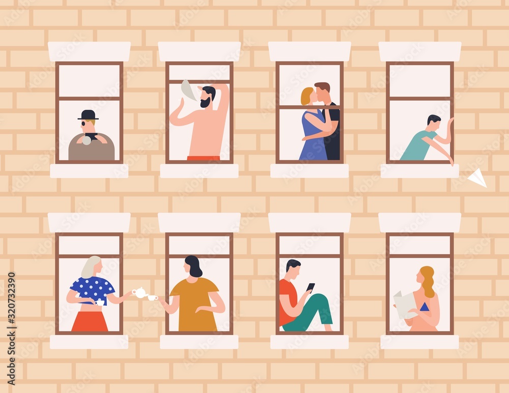 Neighbors and neighborhood concept vector flat illustration. Cartoon ...