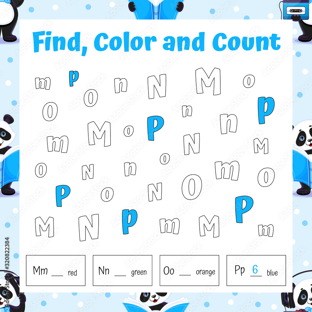Find, Color and Count Alphabet Letters Math Game. Addition, Number ...