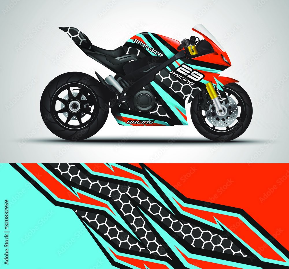 Racing motorcycle wrap decal and vinyl sticker design. Concept graphic ...
