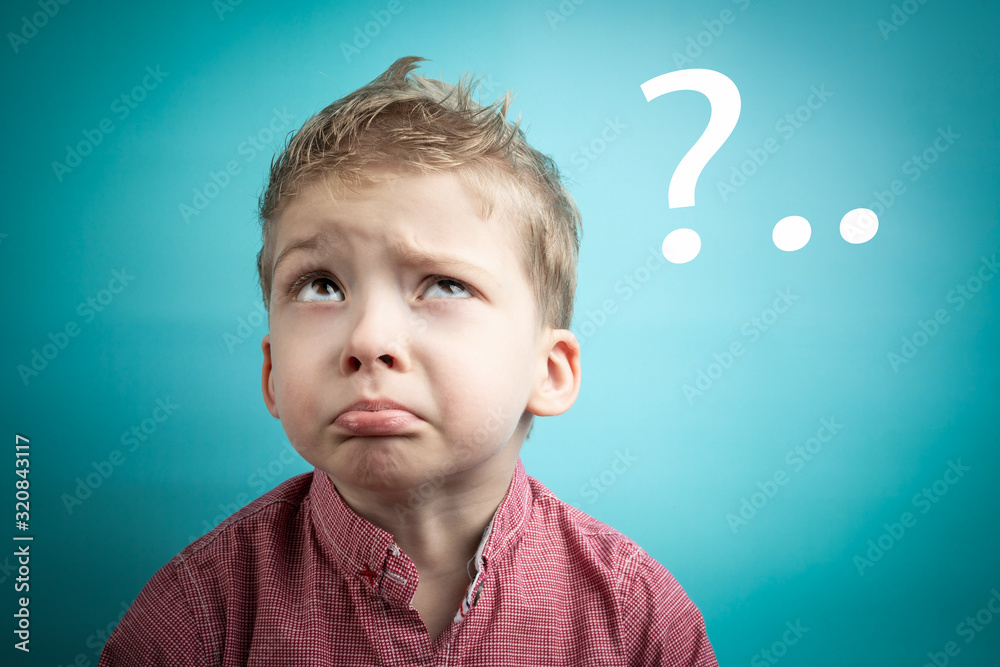 child asks a lot of questions. child thinks and looks up. first grader ...