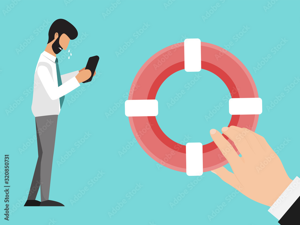 Lonely sad man crying holding smartphone without communications from ...