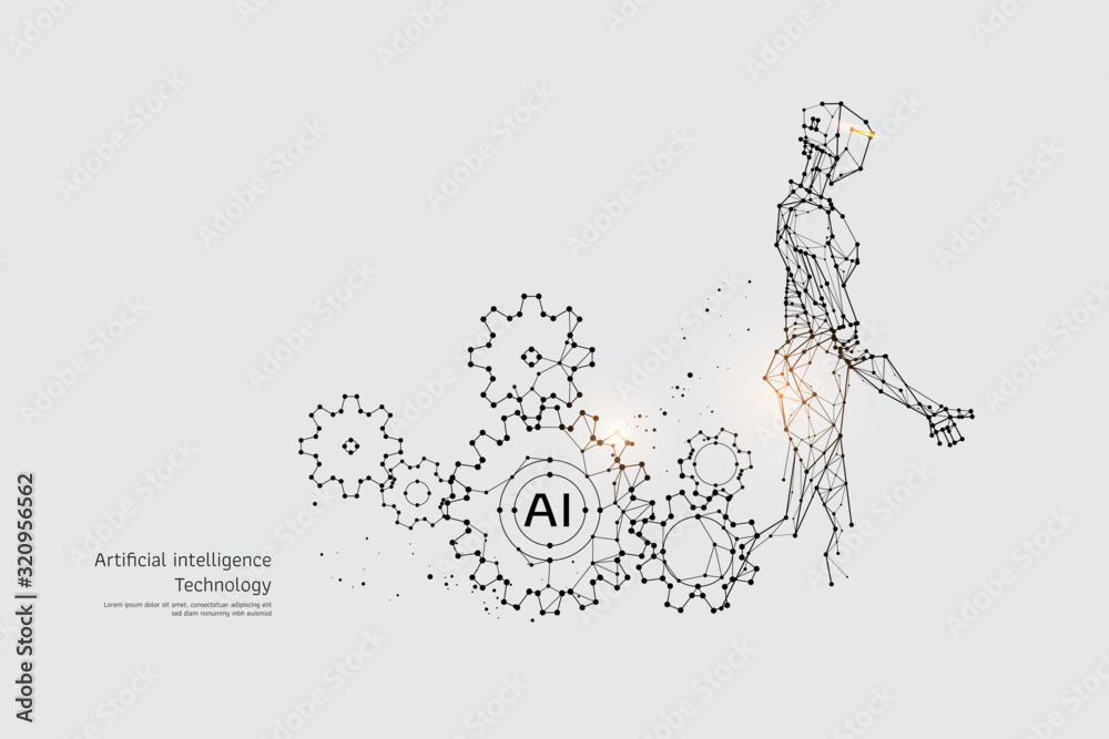 The particles, geometric art, line and dot of Gear and Robot Stock ...