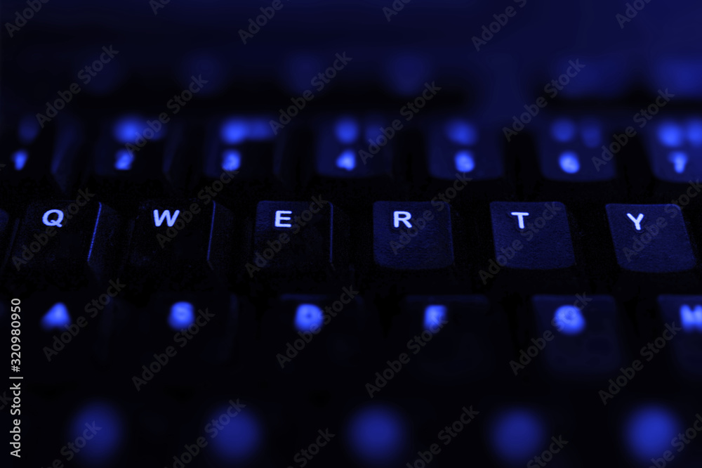 QWERTY buttons on the black keyboard. The concept of the most common ...