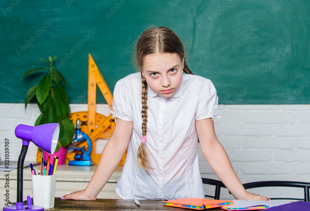 Hooked on learning. Hometask concept. Small kid study school. Girl cute ...