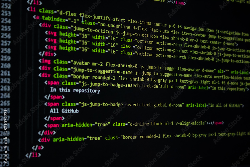 developer software source code screen. programming code. writing script. programmer editing code ...