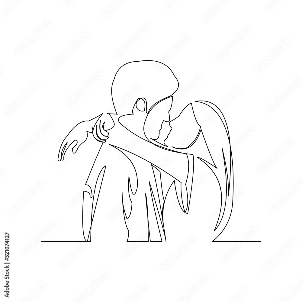 Continuous line drawing of romantic couple kissing for valentine ...