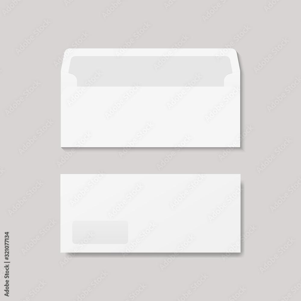 Blank realistic envelope front and back view. Mockup vector isolated ...