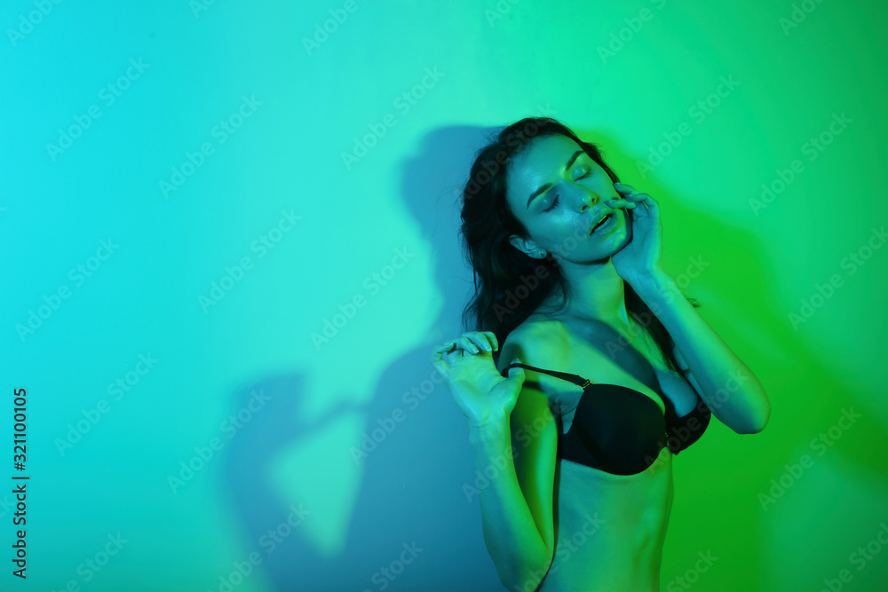 Girl Fitness Lingerie Sexy Underwear Blue Green Body Chest