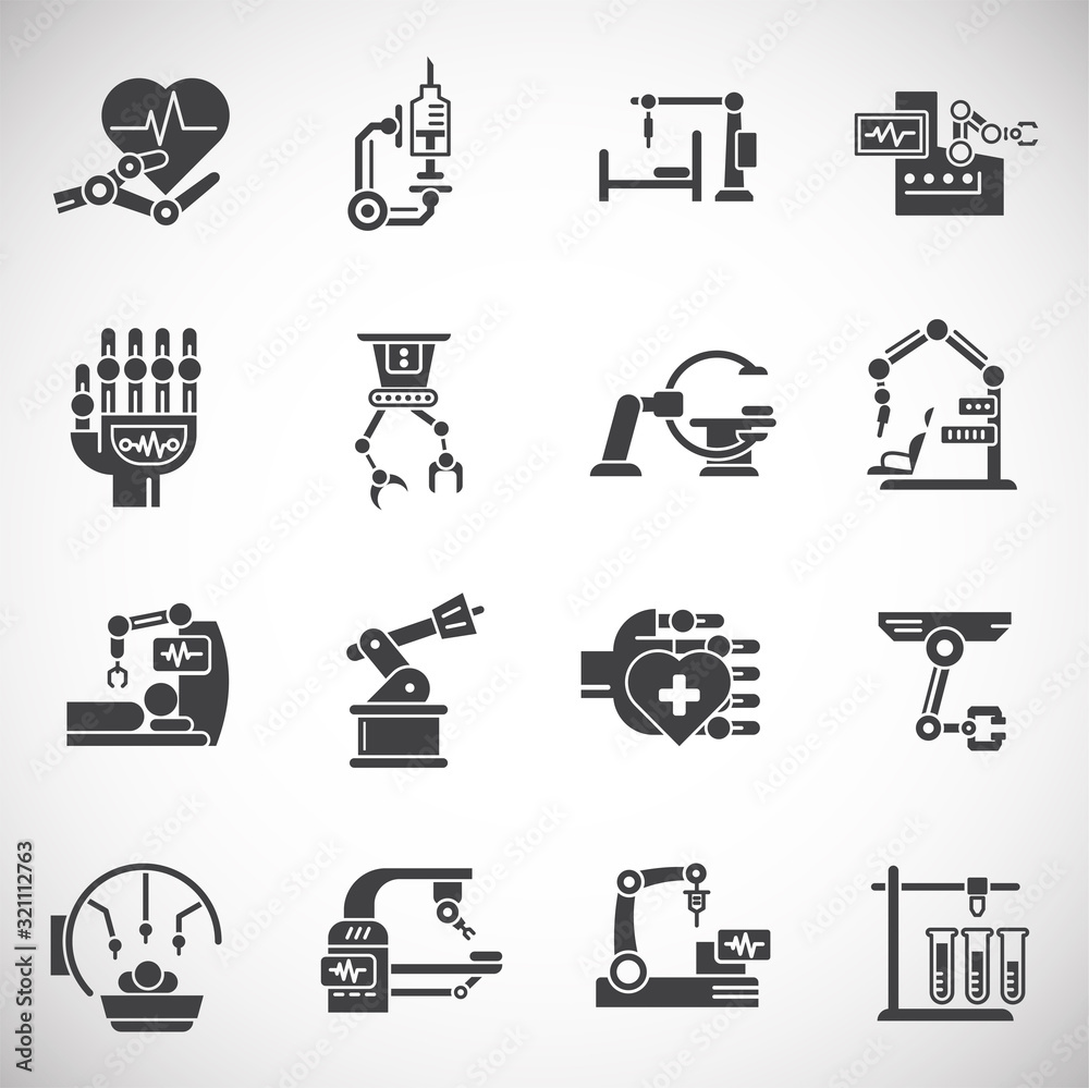 Robotic surgery related icons set on background for graphic and web ...