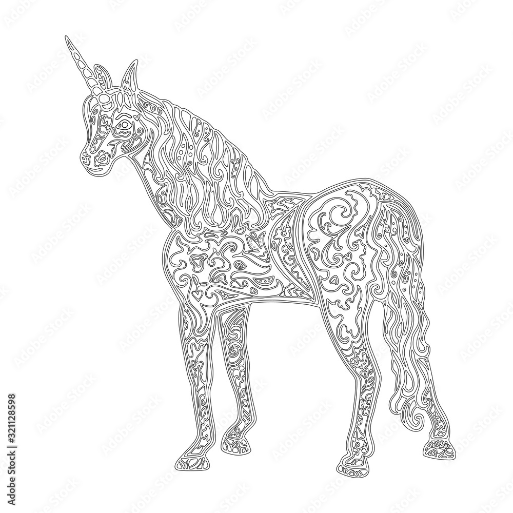 Unicorn in style zentangle. Hand drawn picture for coloring page ...