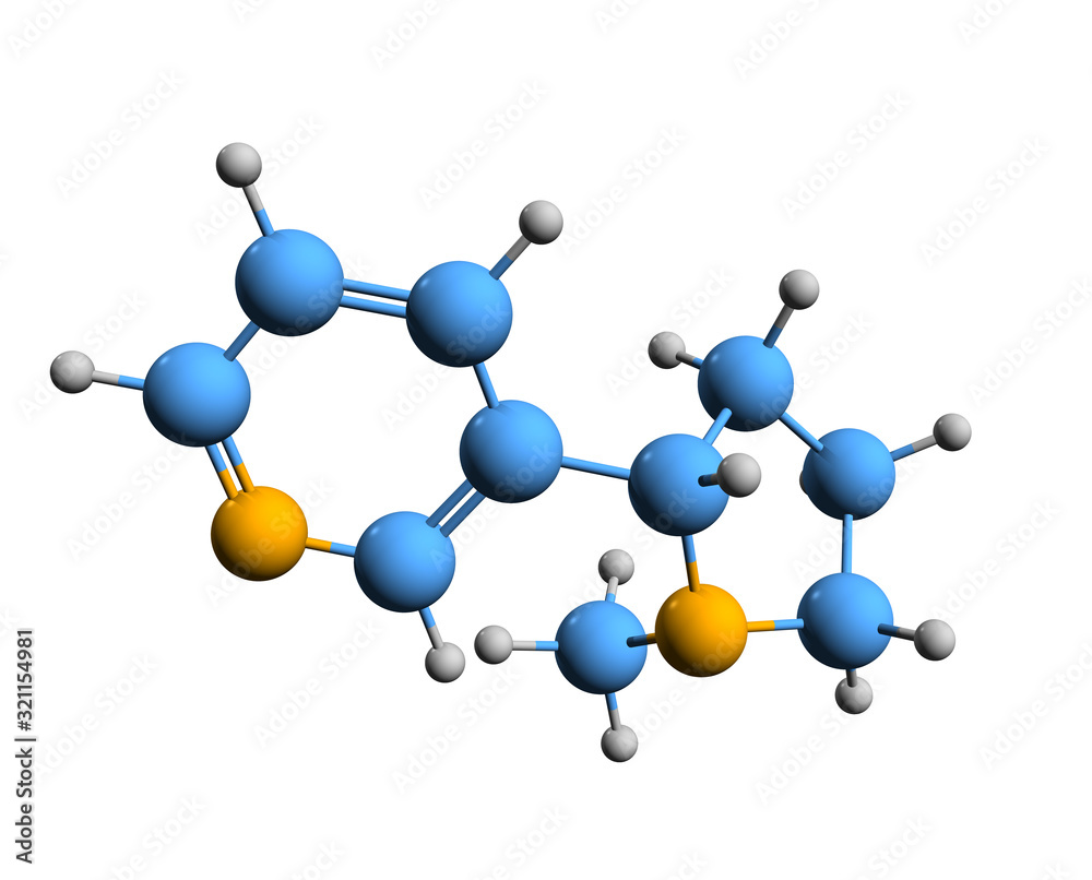 3D image of nicotine skeletal formula - molecular chemical structure of ...