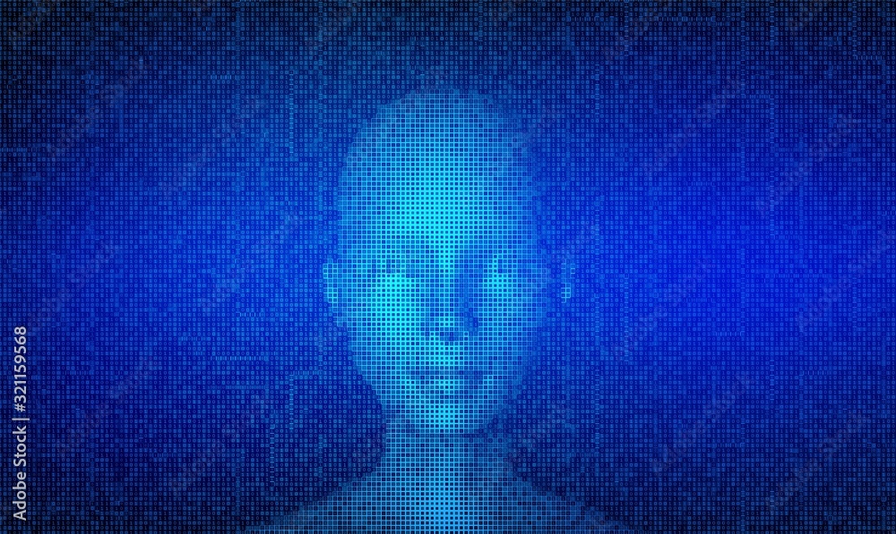 AI. Artificial intelligence concept. Abstract digital human face made ...