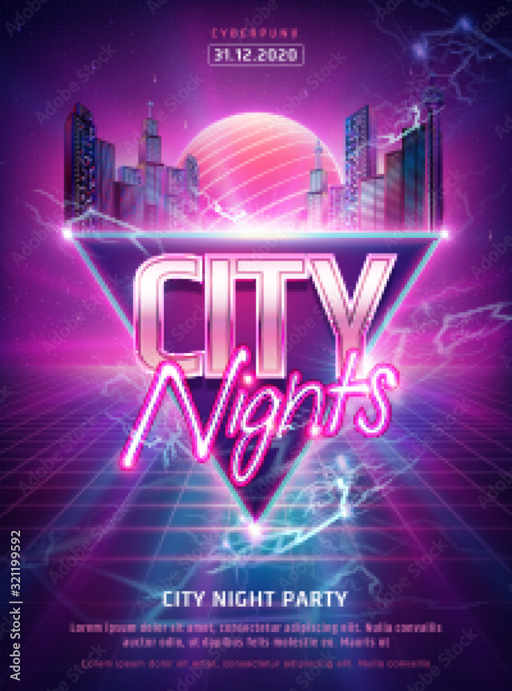 Fancy cyberpunk night party poster Stock Vector | Adobe Stock