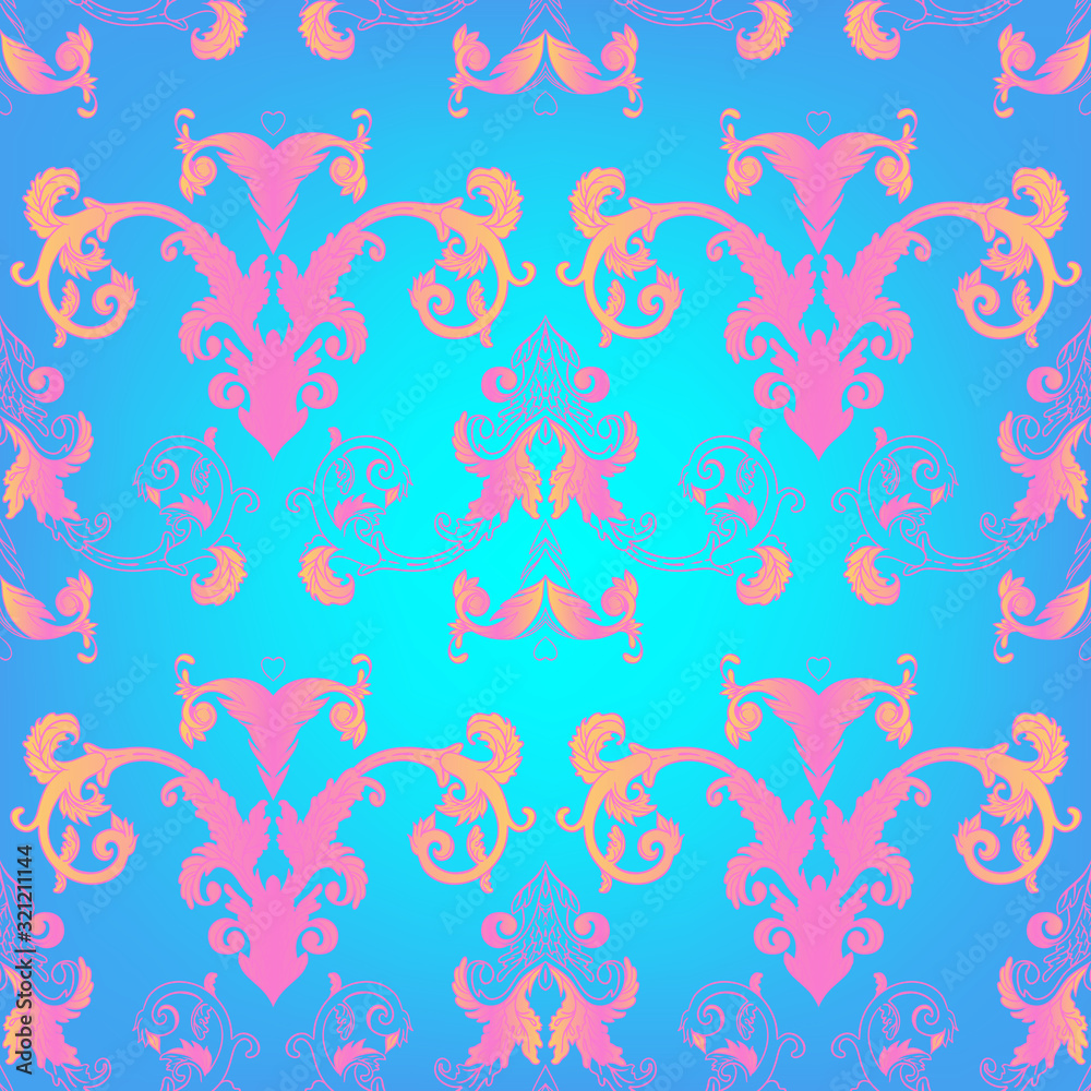 Vintage baroque floral seamless pattern in bright neon colors. 1980s ...