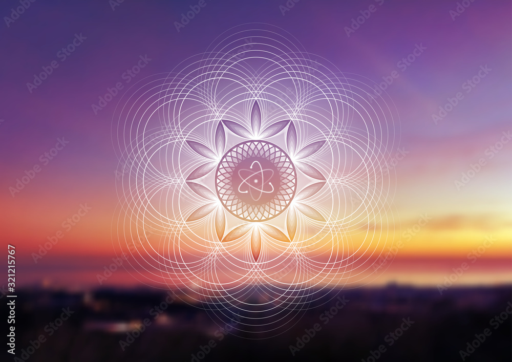 Vector template of banner with spiritual sacred geometry on blurred ...