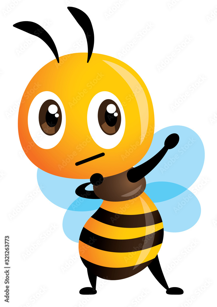 Cartoon cute Bee making dab arms gesture presenting popular internet ...