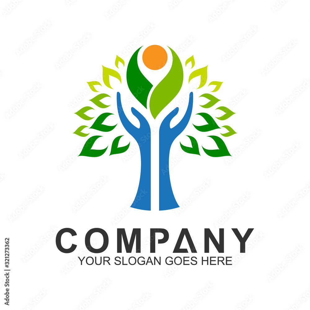 tree logo with kids and heart shape Stock Vector | Adobe Stock