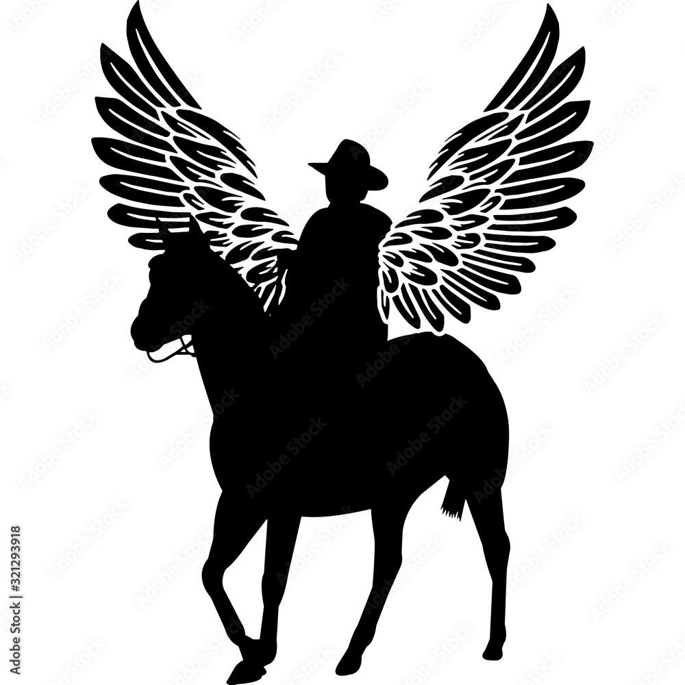RIP Cowboy, Memorial with Angel Wings Silhouette, Sympathy Silhouette ...
