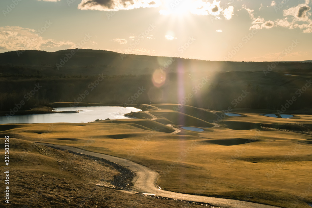 Beautiful sunset at Granite Links Golf Course in Quincy, Mass. It is ...