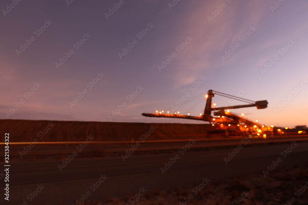 Large mining industry equipment reclaimer machine, conveyor belts ...