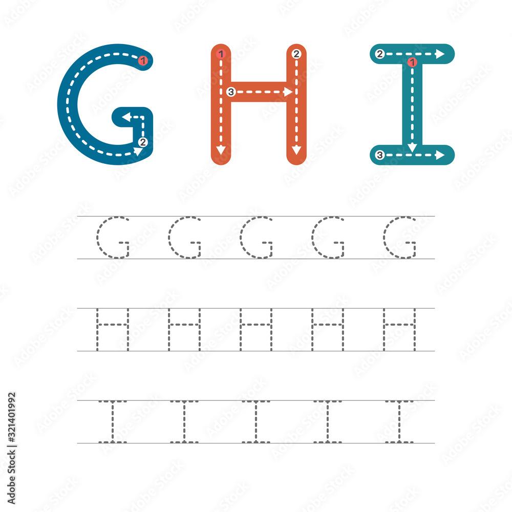 Learning to write a letter - G,H,I. A practical sheet from a set of ...