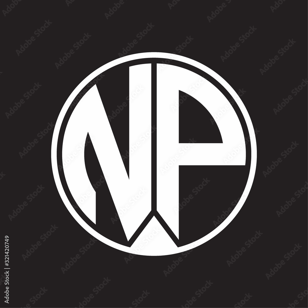 NP Logo monogram circle with piece ribbon style on black background ...