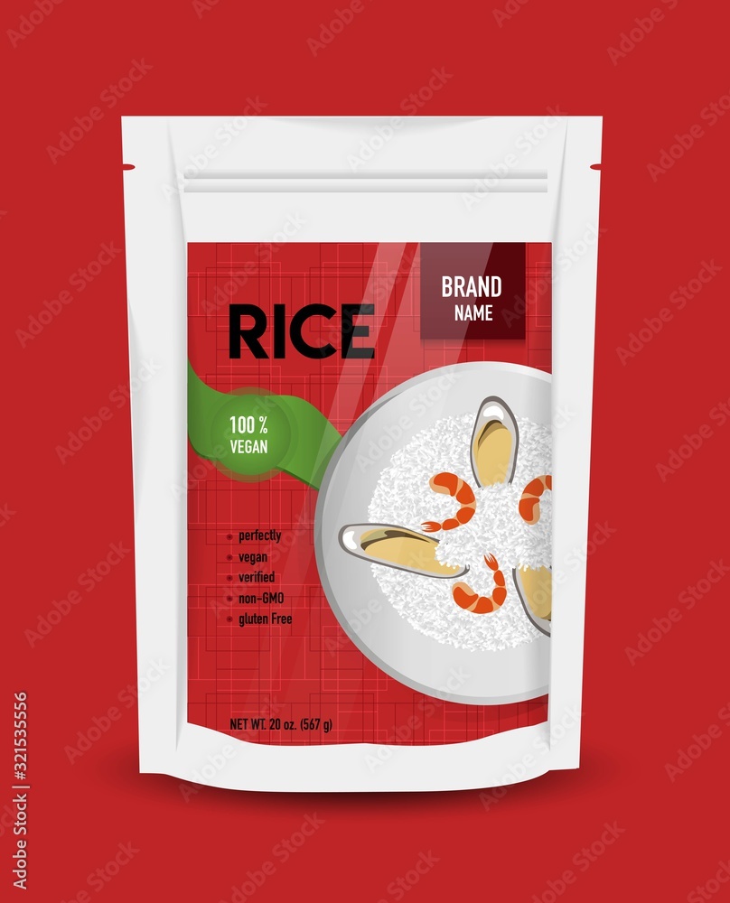 Vector Rice Packaging illustration. Japanese rice design template ...