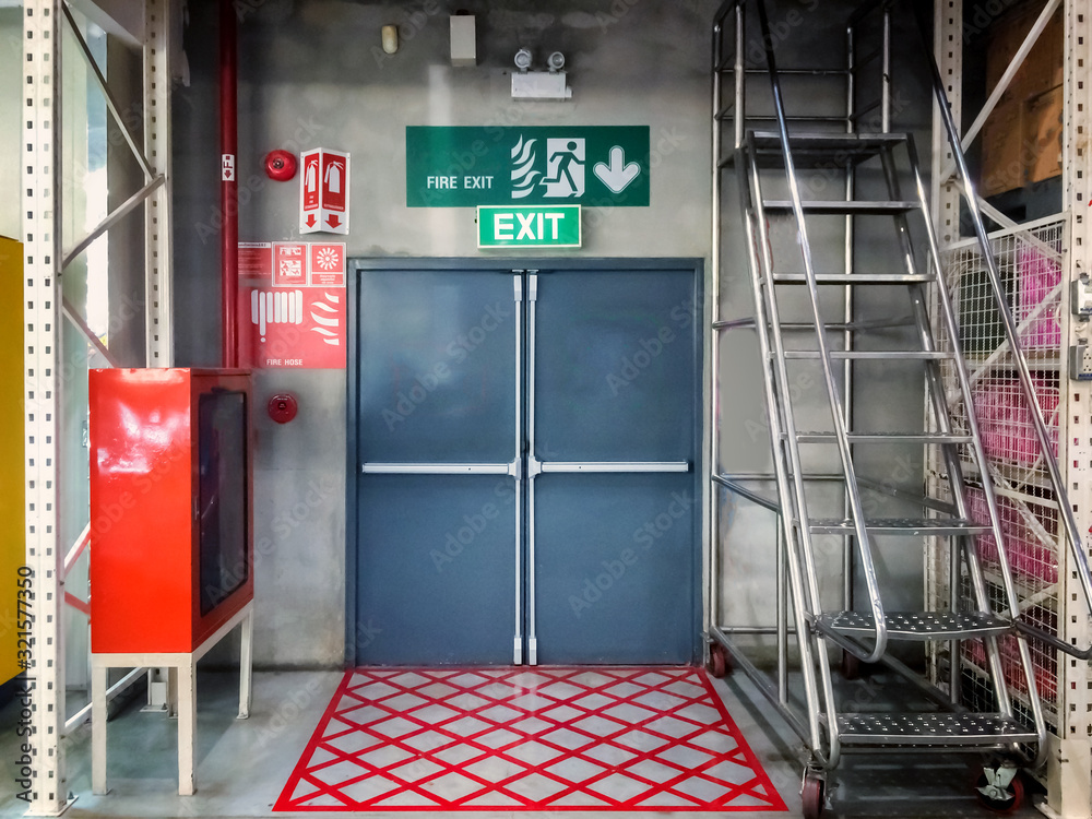 Fire exit emergency door red color metal material with alarm for safety ...