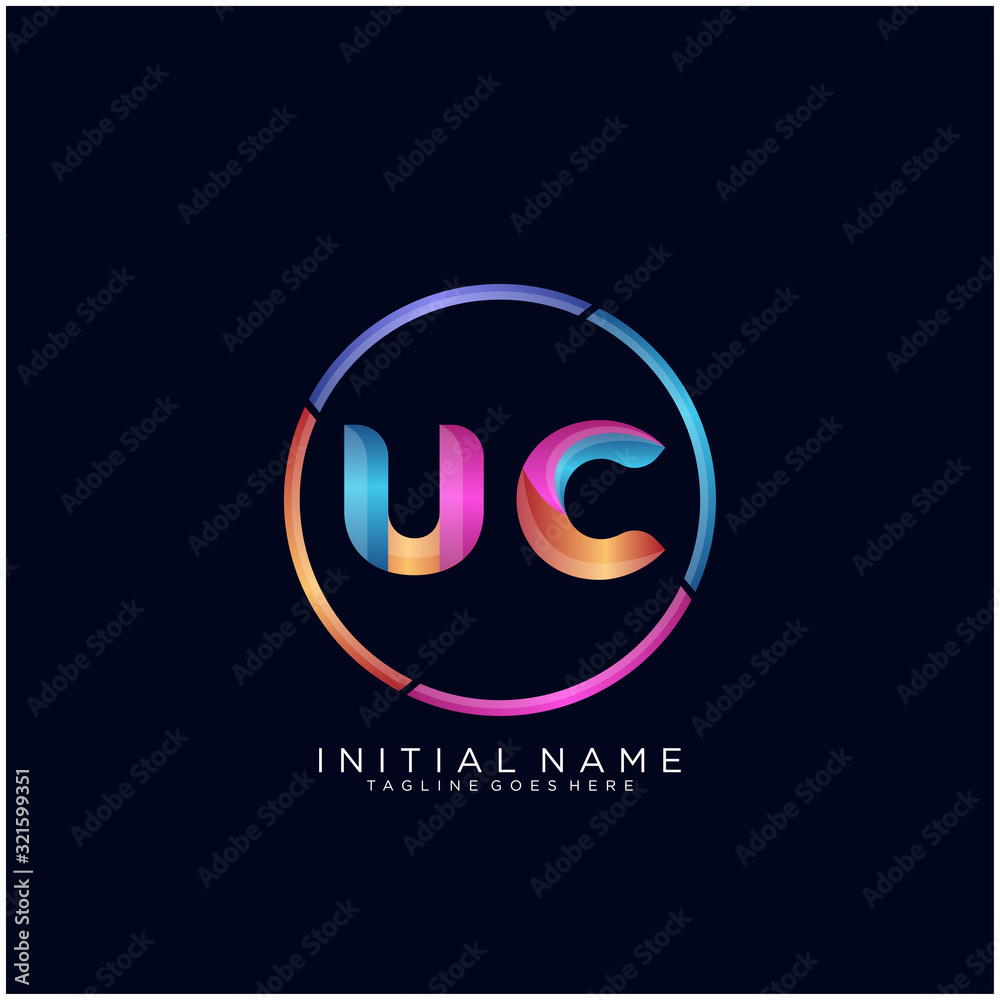 Initial letter UC curve rounded logo, gradient vibrant colorful glossy ...