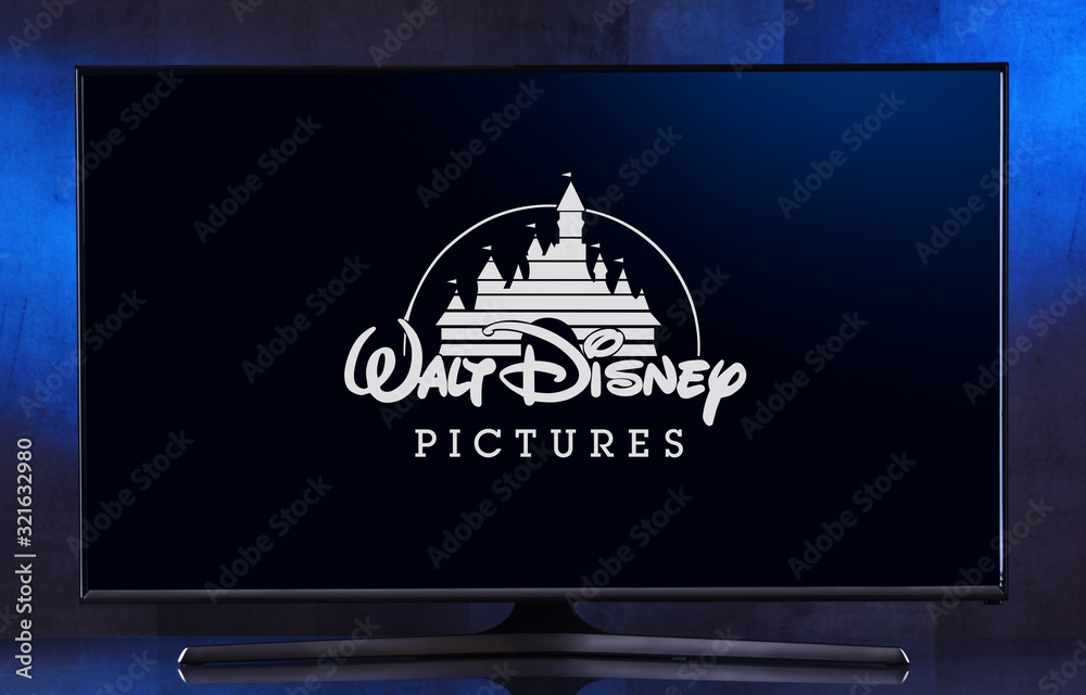 Flat-screen TV set displaying logo of Walt Disney Pictures Stock Photo ...