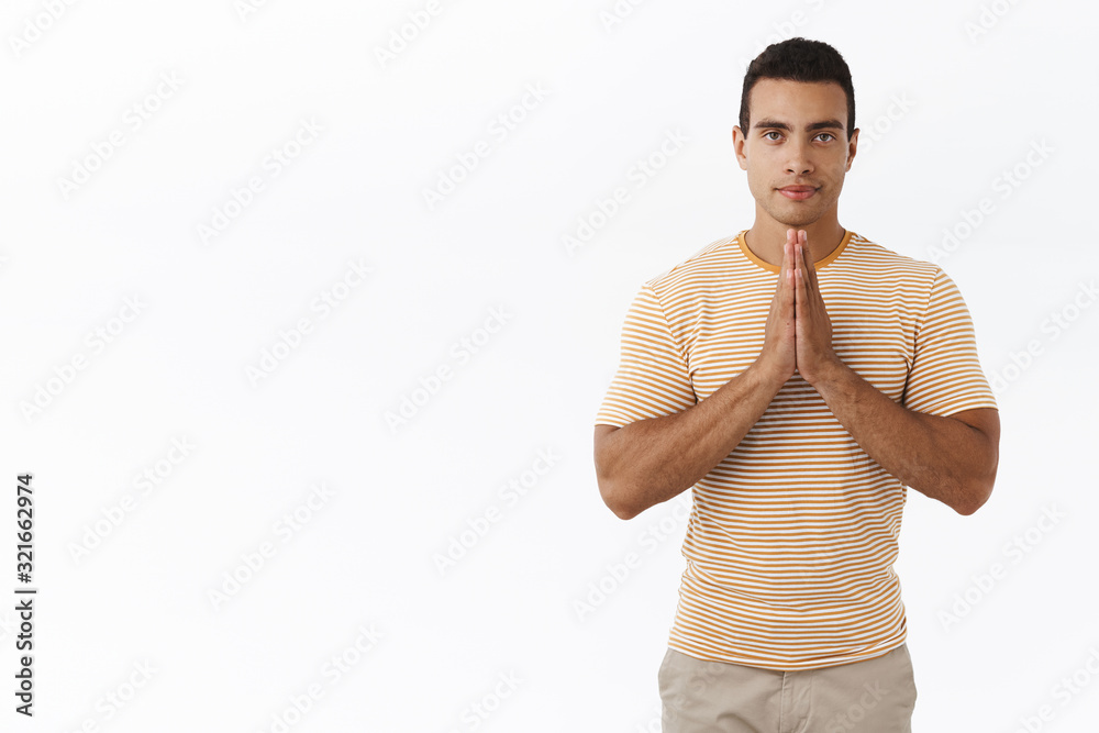 Patient, calm and confident masculine, athletic male practice ...